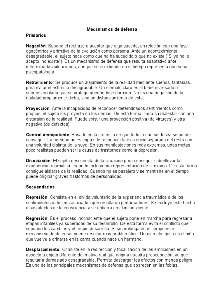 Mecanismos de Defensa | PDF | Disociación (psicología) | Las emociones