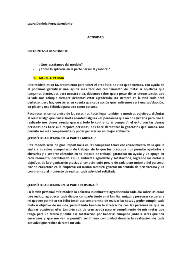 Aplicación de Modelos de Bienestar Personal y Laboral | PDF | Toma de ...