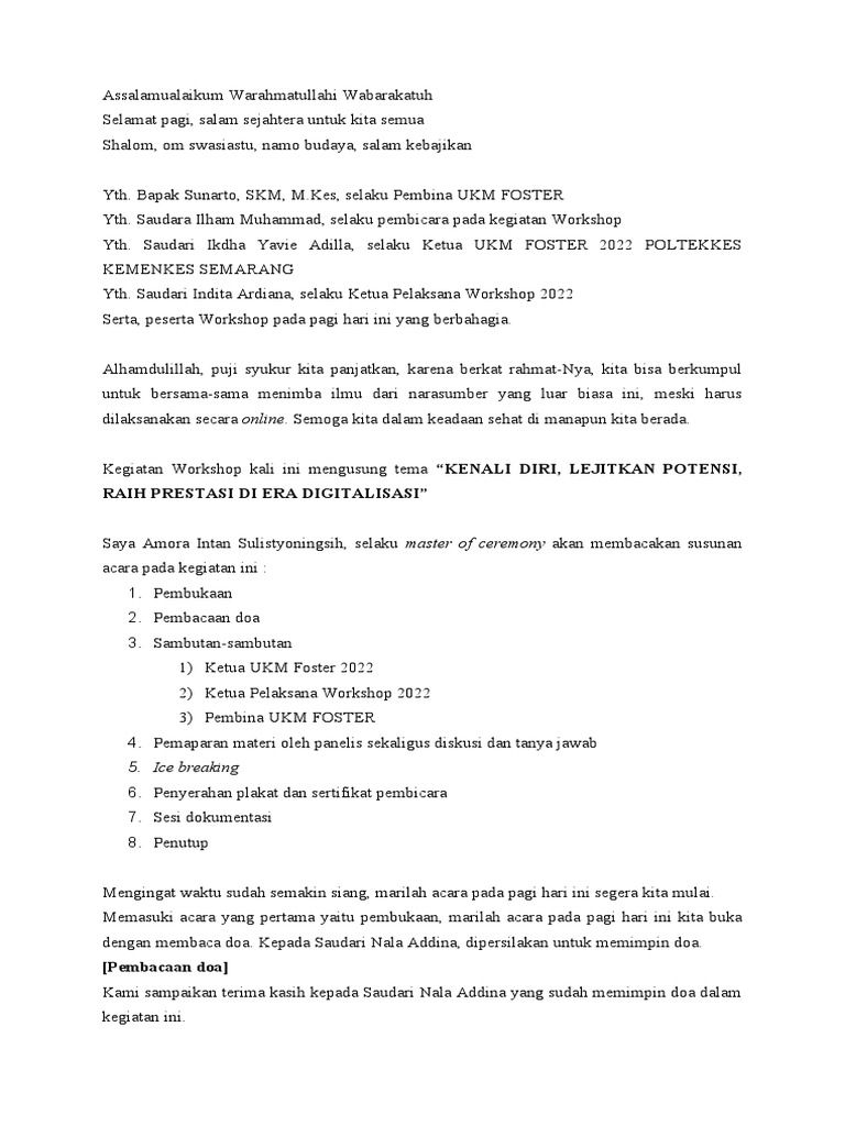 Teks MC Workshop 2022 | PDF