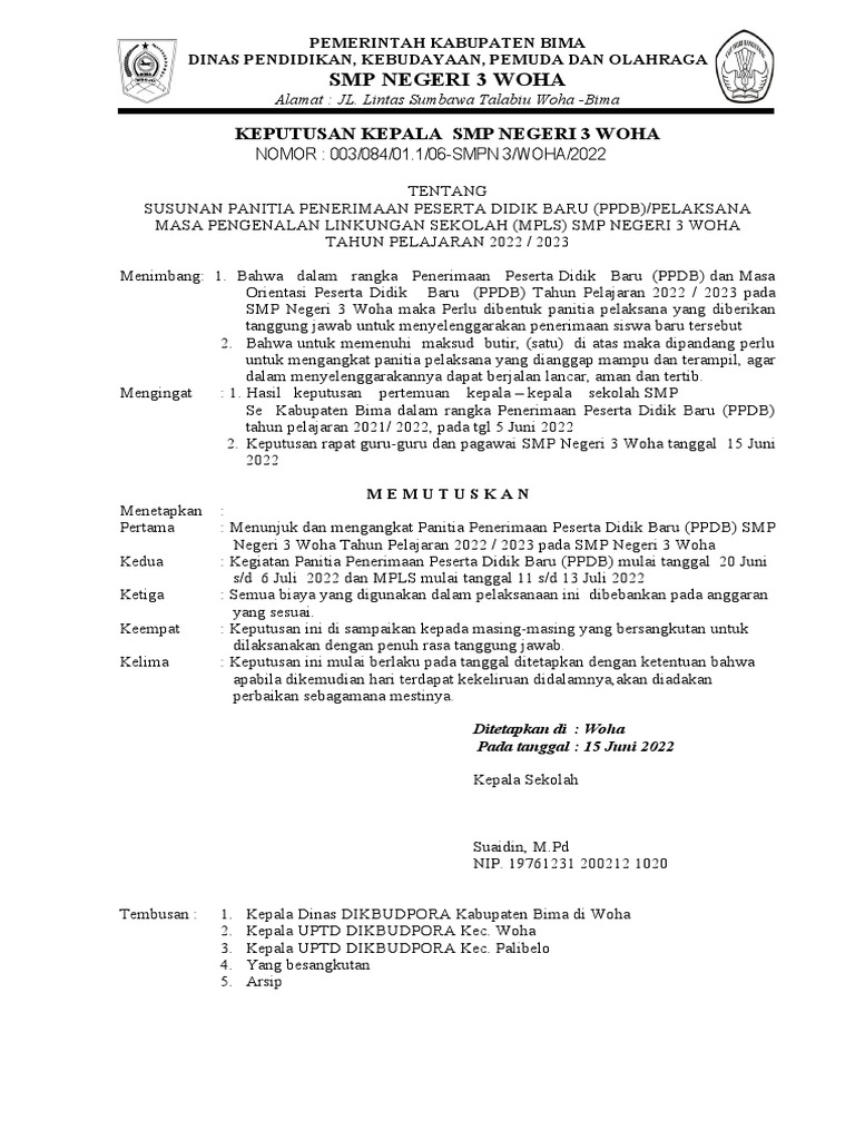 SK PSB 2022 SMPN 3 Woha | PDF