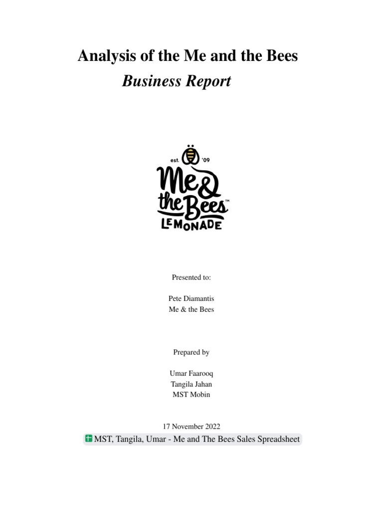 Me & The Bees Business Report | Download Free PDF | Prices | Business Process