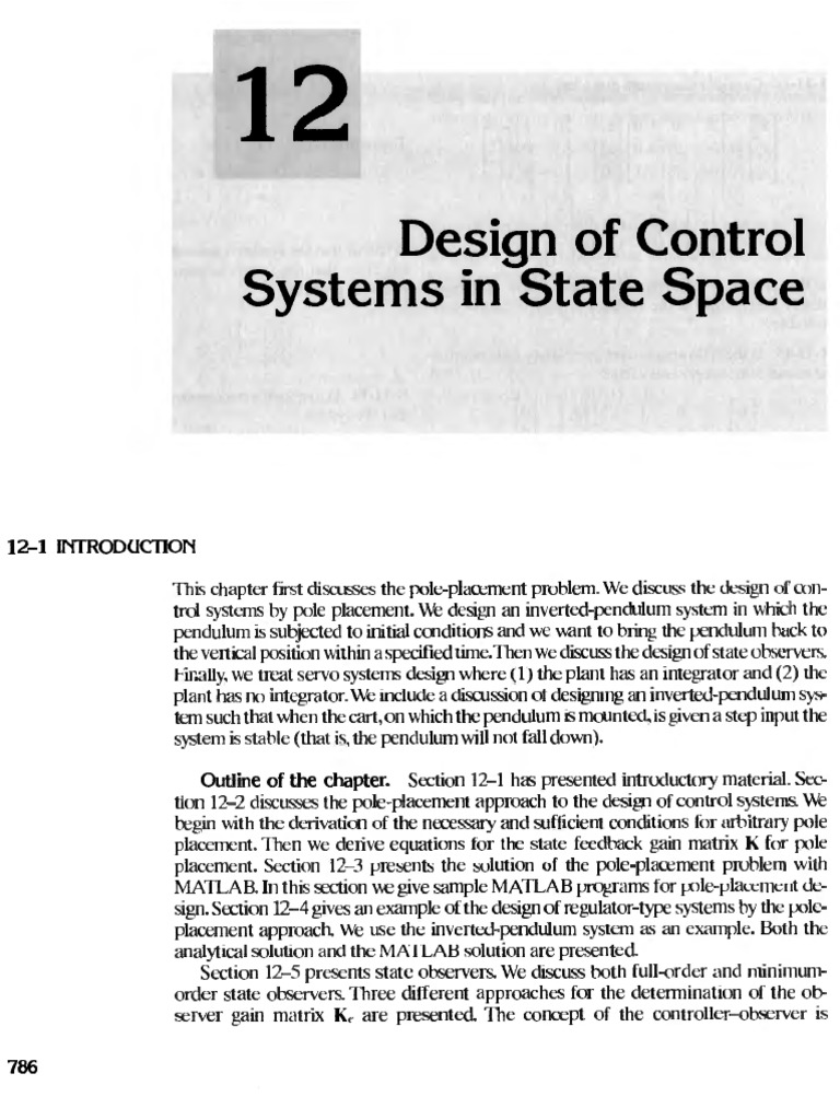 12 Design of Control Systems in State Space Ogata Modern Control ... 12 Design of Control Systems in State Space Ogata Modern Control ...