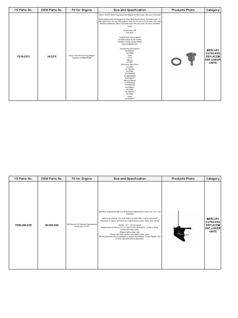 Mercury Outboard Replacement Lower Units | PDF | Automotive ...