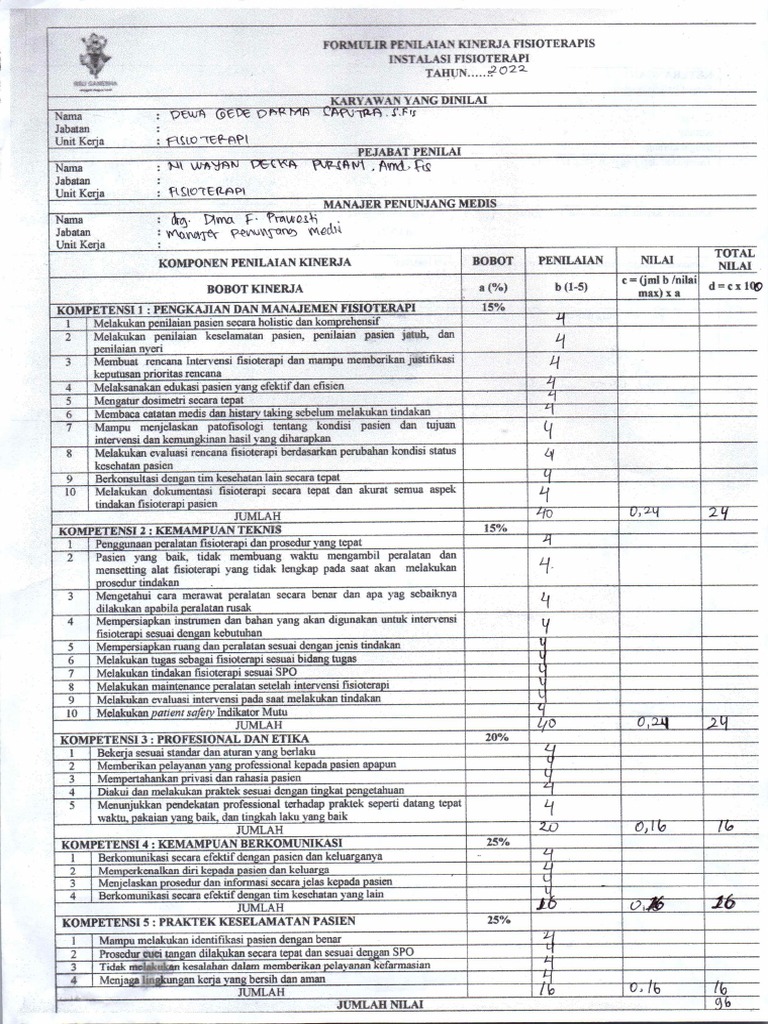 CONTOH 3 Bukti Dokumen Penilaian OPPE TKL FISIOTERAFI | PDF