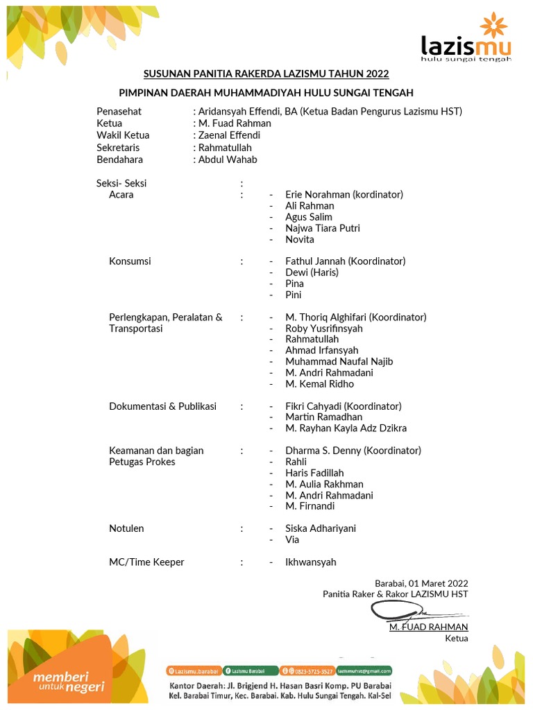 Susunan Panitia & RUNDOWN Rakerda 2022 FIX | PDF