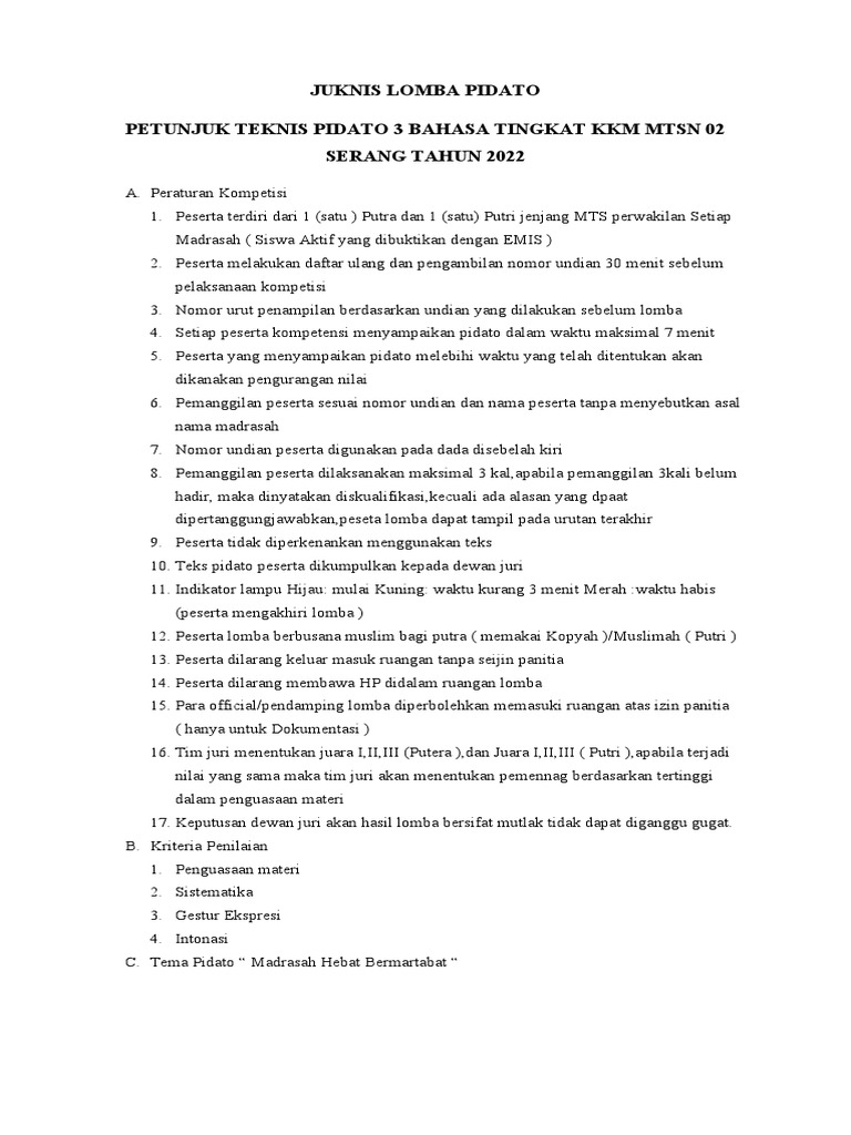 Juknis Lomba Pidato dan Olahraga KKM MTSN 02 | PDF | Olahraga & Rekreasi