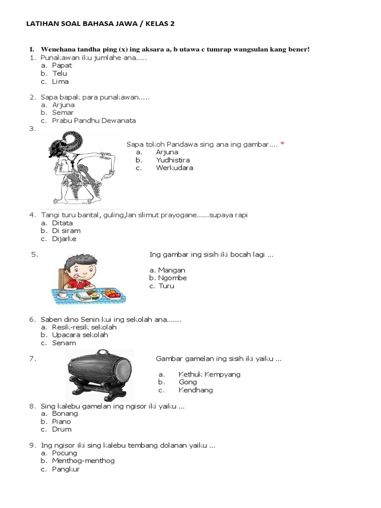 Latiha Soal Bahasa Jawa Kelas 2 | PDF