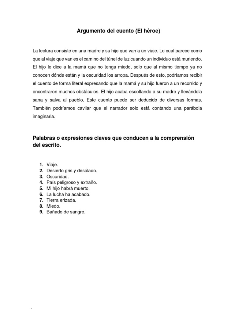 Argumento Del Cuento EL HEROE | PDF