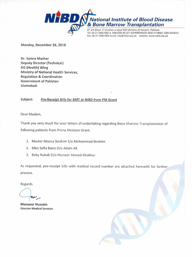 Pre-Receipt Bills of - Moosa Sofia Rubab | PDF