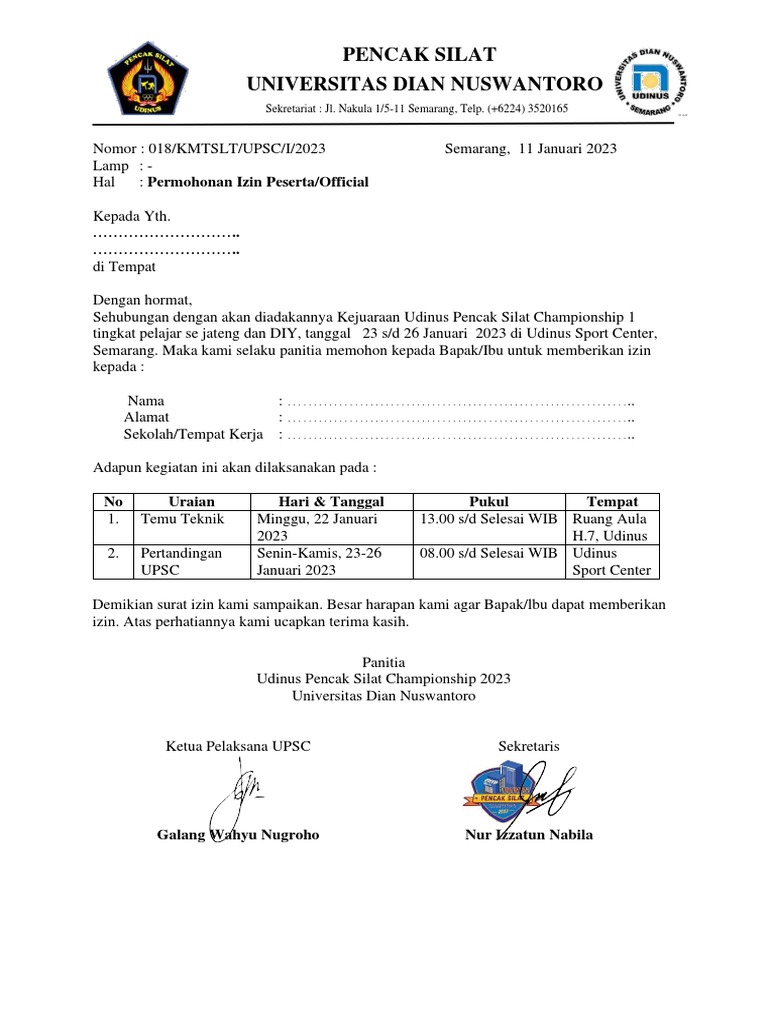 Surat Izin Peserta - Official | PDF