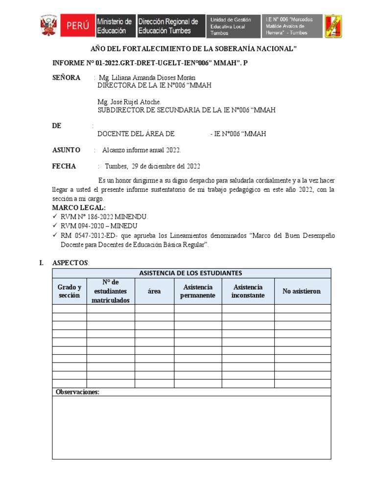 Informe de Fin de Año Secundaria | PDF | Plan de estudios | Aprendizaje
