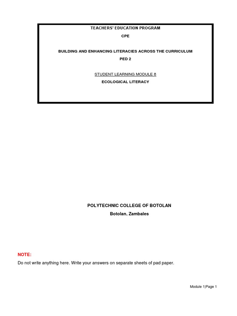 Cultivating Ecological Literacy: A Student Learning Module on ...