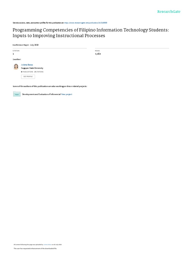 Programming Competencies of Filipino IT Students: Inputs to Improving ...