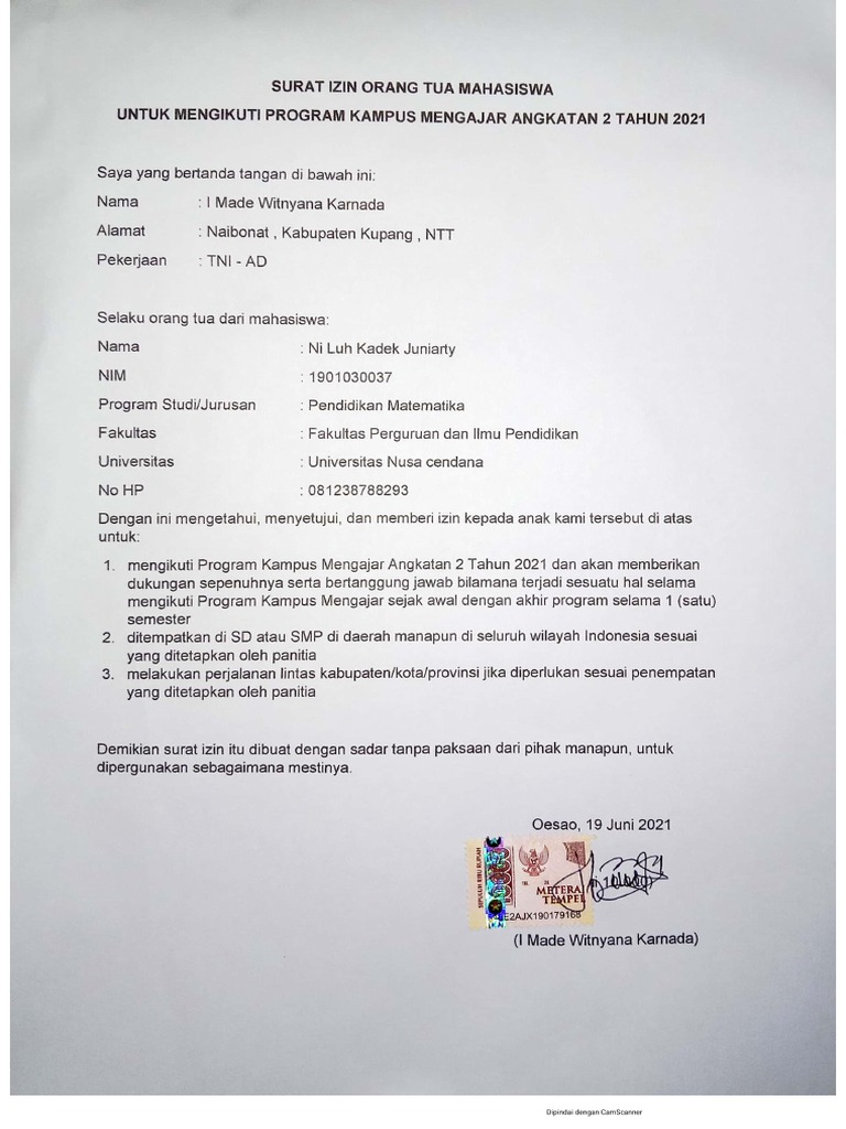 Surat Ijin Ortu | PDF