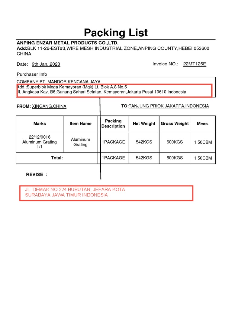 22MT126E-Packing List | PDF