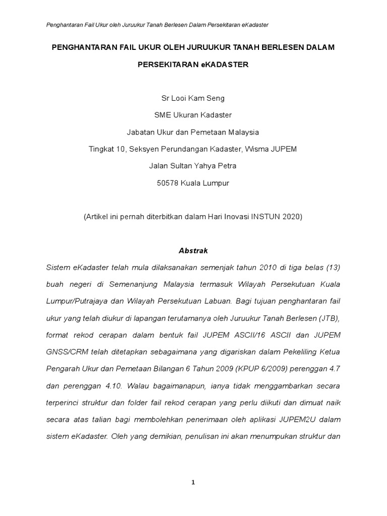 Penghantaran Fail Ukur Oleh JTB DLM Persekitaran Ekadaster - Fail C | PDF