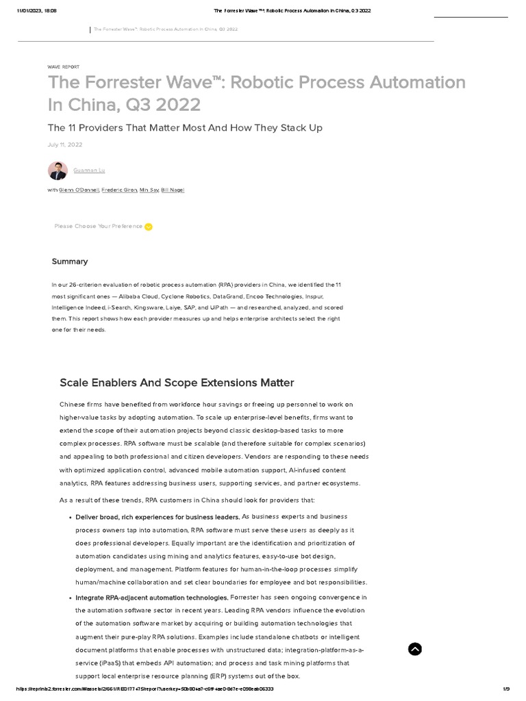 The Forrester Wave™_ Robotic Process Automation In China, Q3 2022 | PDF ...