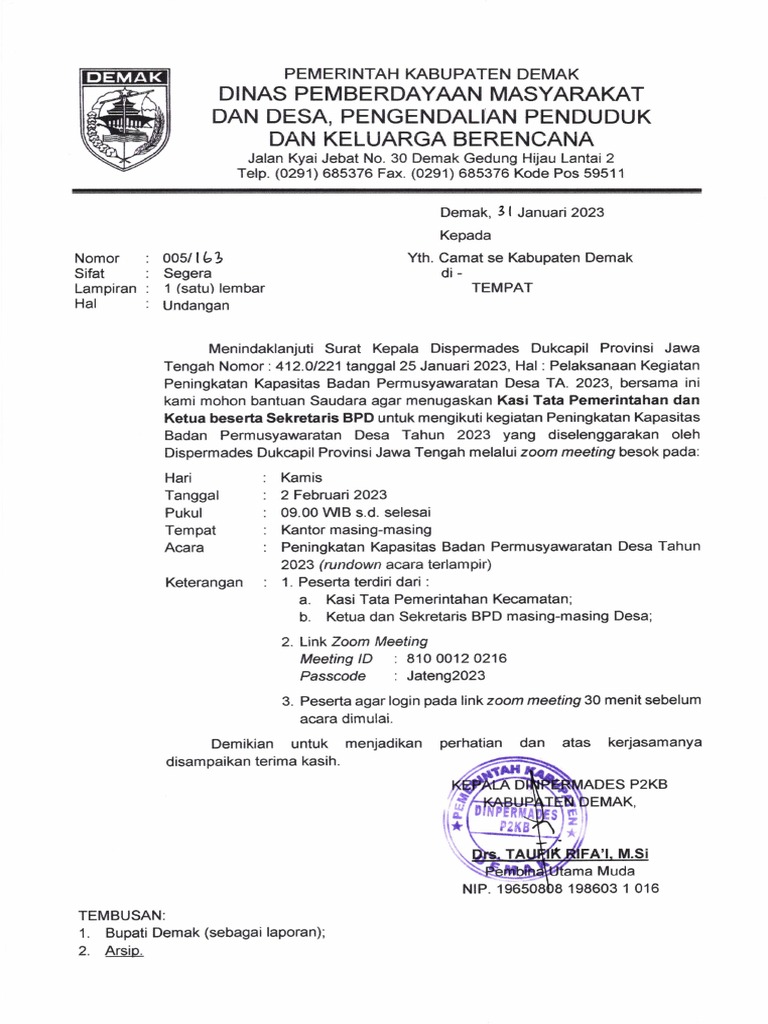 Undangan Zoom Meeting Bintek BPD - 001 | PDF