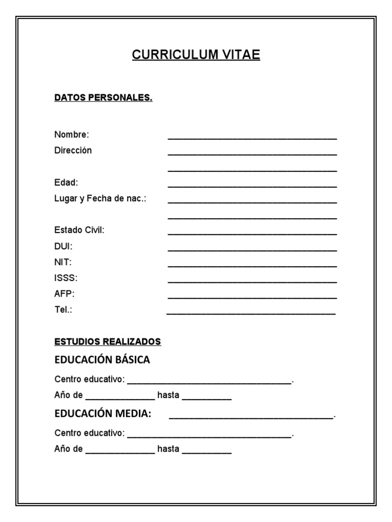 CURRICULUM VITAE en Blanco | PDF