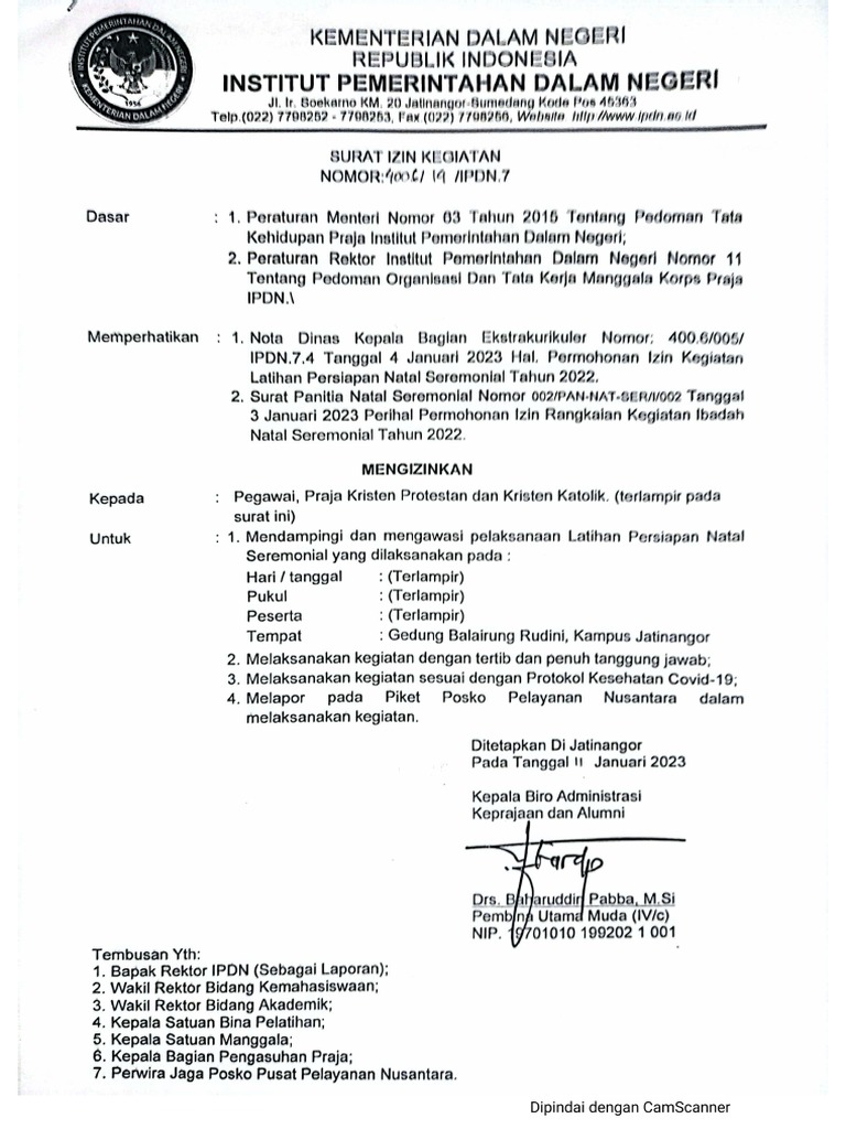 Surat Ijin Latihan Natal Seremonial 2022 | PDF