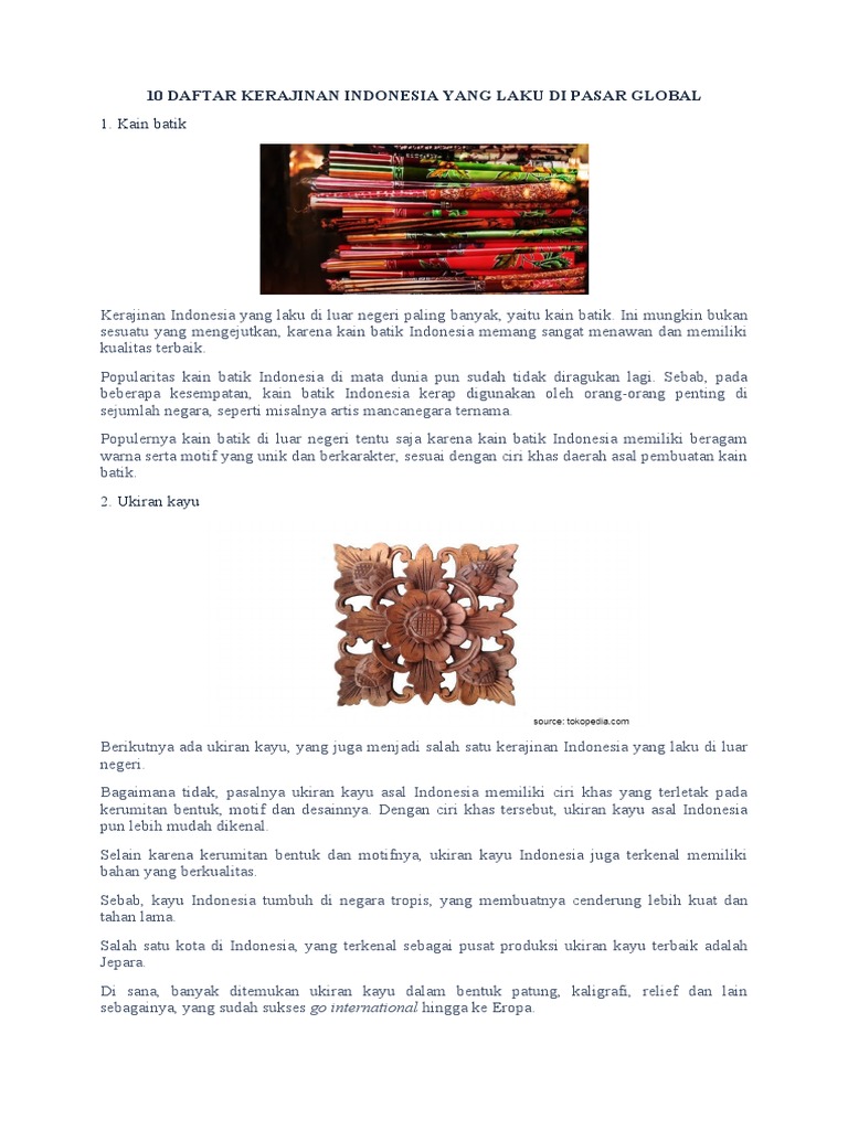 10 Daftar Kerajinan Indonesia Yang Laku Di Pasar Global | PDF
