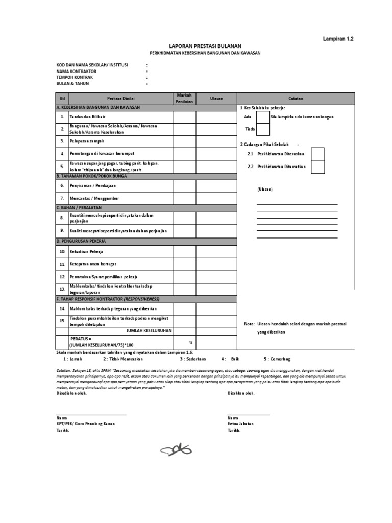 Borang Laporan Prestasi Bulanan KBK | PDF
