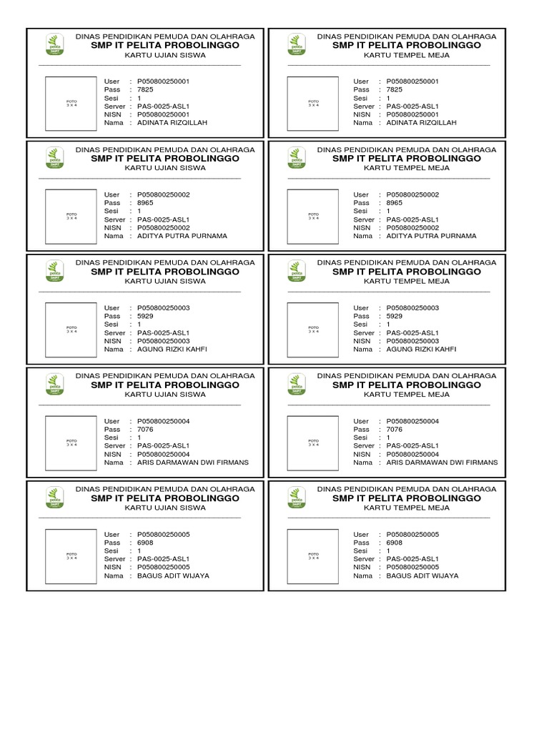 Kartu - SMP IT PELITA PROBOLINGGO | PDF Kartu - SMP IT PELITA PROBOLINGGO | PDF