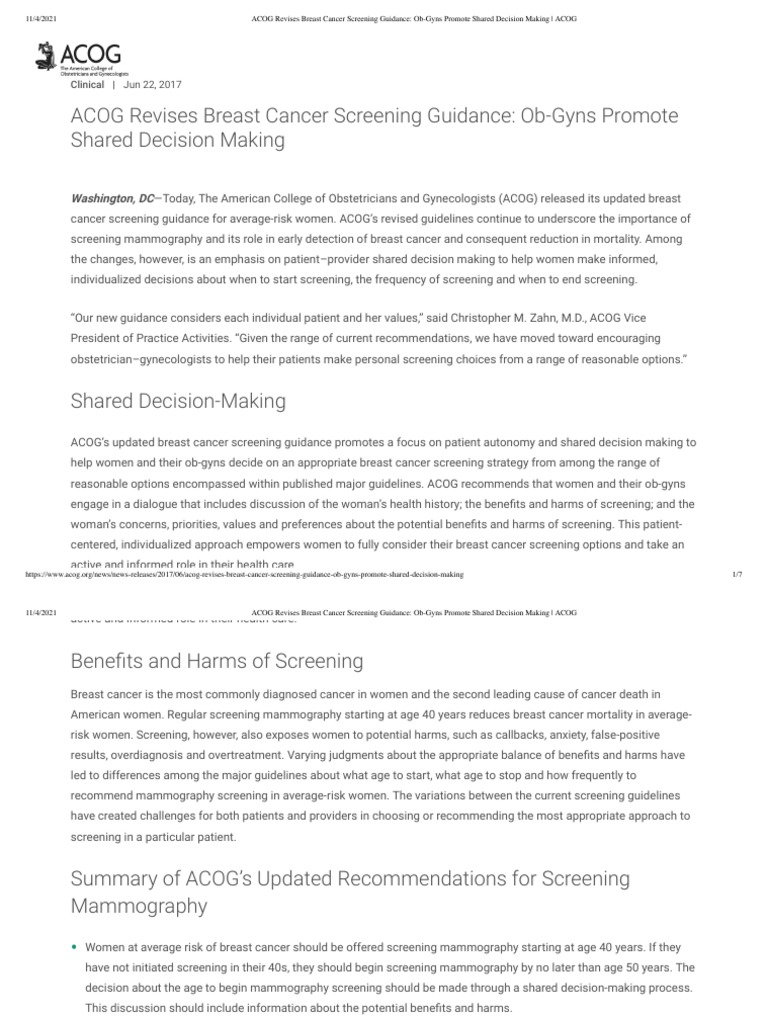 ACOG Revises Breast Cancer Screening Guidance - Ob-Gyns Promote Shared ...