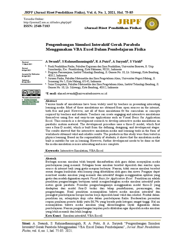 Pengembangan Simulasi Interaktif Gerak Parabola | PDF | Visual Basic For Applications ...