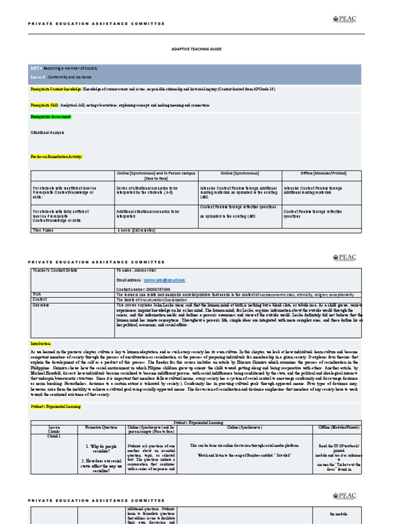 Adaptive Teaching Guide For Understanding Culture | PDF | Deviance ...