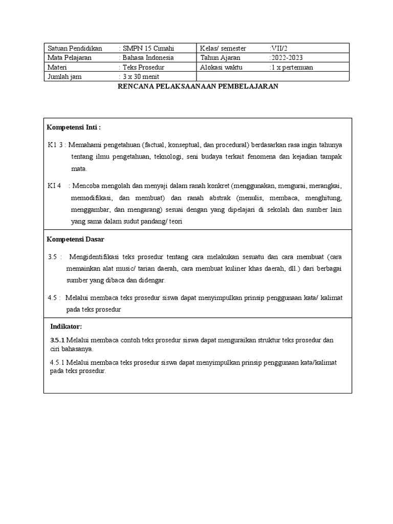 RPP Teks Prosedur | PDF