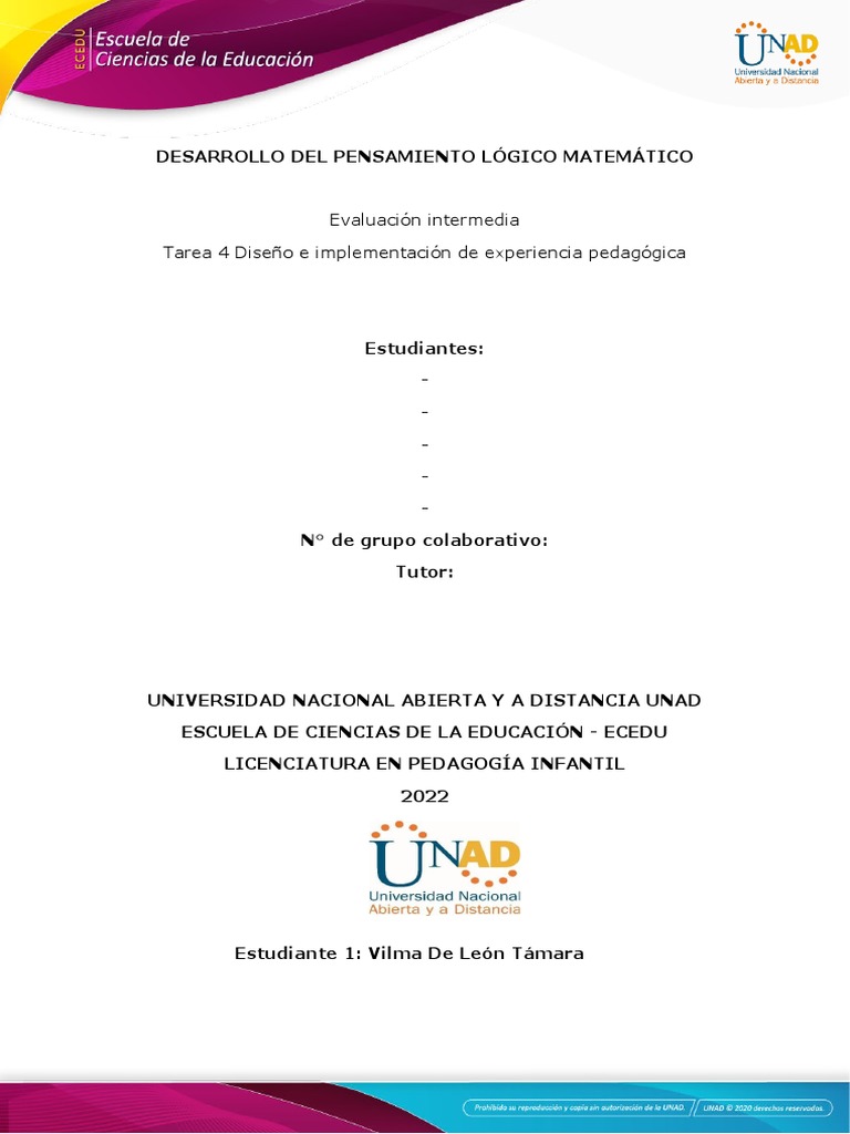Formato - Tarea 4 - Diseño e Implementación de Experiencia Pedagógica-Vilma | PDF