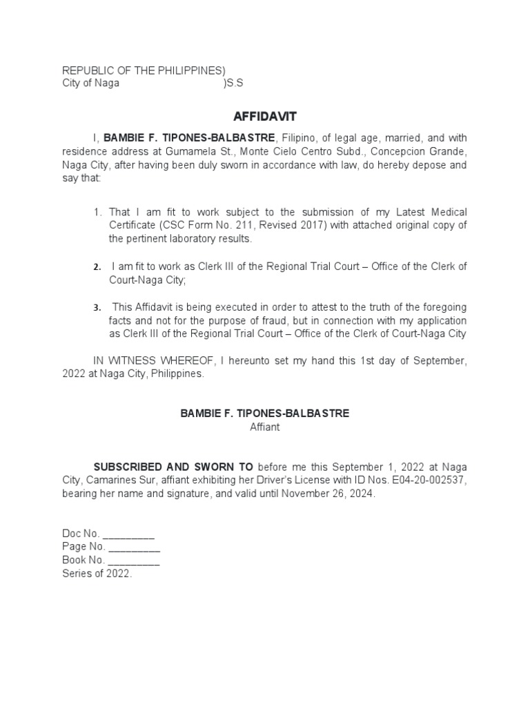Affidavit Fit To Work | PDF