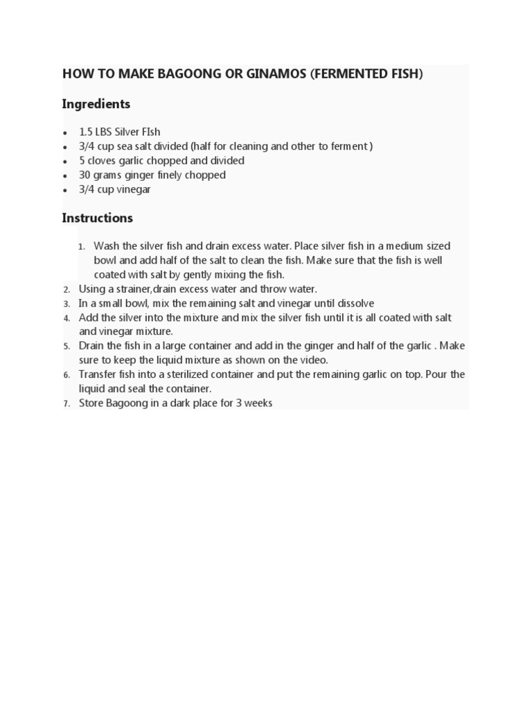 How To Make Bagoong or Ginamos | PDF