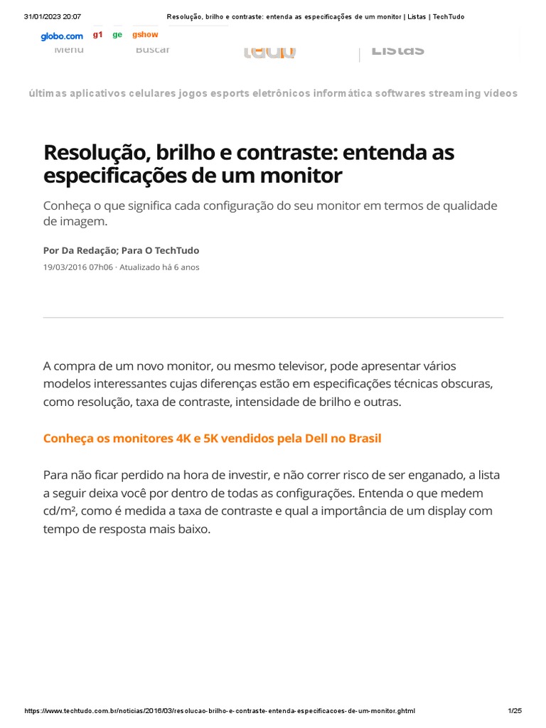 Resolução, Brilho e Contraste - Entenda As Especificações de Um Monitor ...