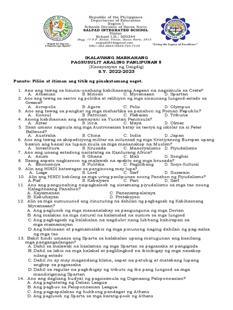 2nd AP 8 Ikalawang Markahang Pagsusulit Final | PDF