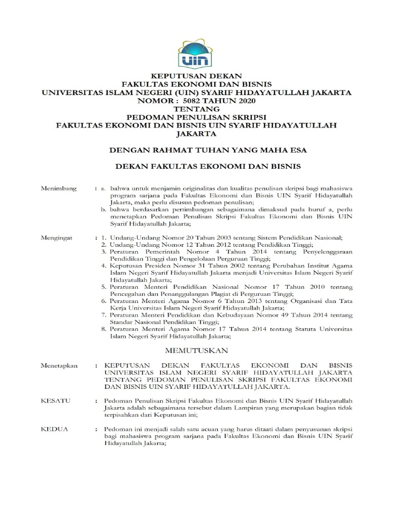 Pedoman Penulisan Skripsi Fakultas Ekonomi dan Bisnis Universitas Islam Negeri Syarif ...
