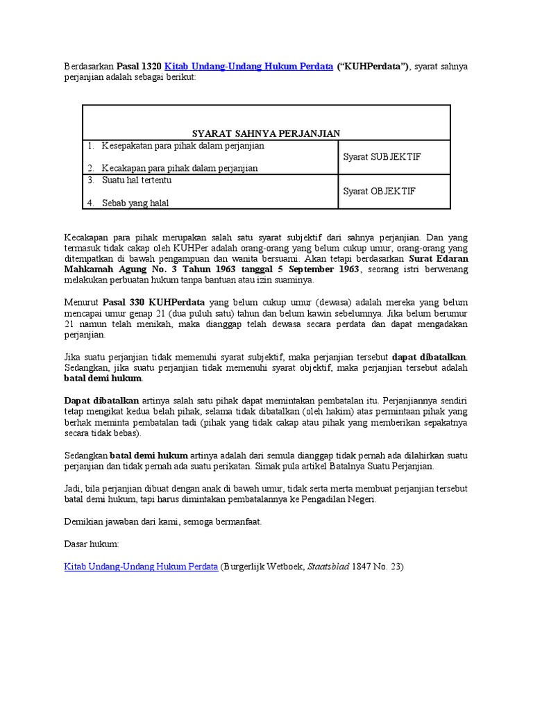 Syarat Sah Perjanjian | PDF