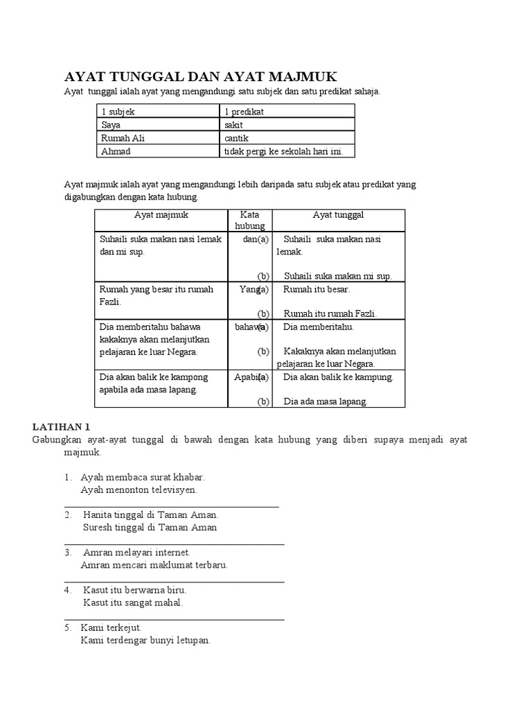 Ayat Tunggal Dan Ayat Majmuk | PDF