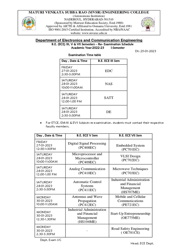 Re-Exam Timetable | PDF | Electronic Engineering | Electromagnetism
