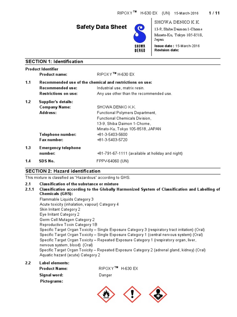 SDS Ripoxy H-630ex | PDF | Toxicity | Chemistry