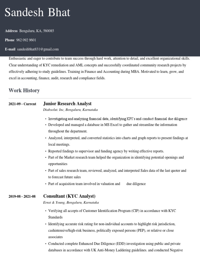 RESUME-1659684161450-Sandesh Bhat Resume | PDF | Business | Economies