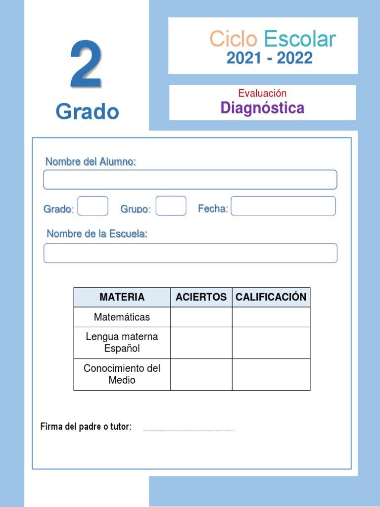 Examen Diagnóstico Segundo Grado | PDF | Artes del Lenguaje y ...