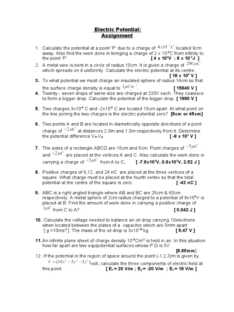 Electric Potential Assignment | PDF | Electric Field | Electron