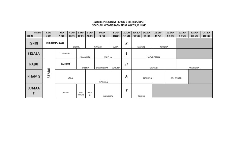 Jadual Program Tahun 6 Selepas Upsr | PDF