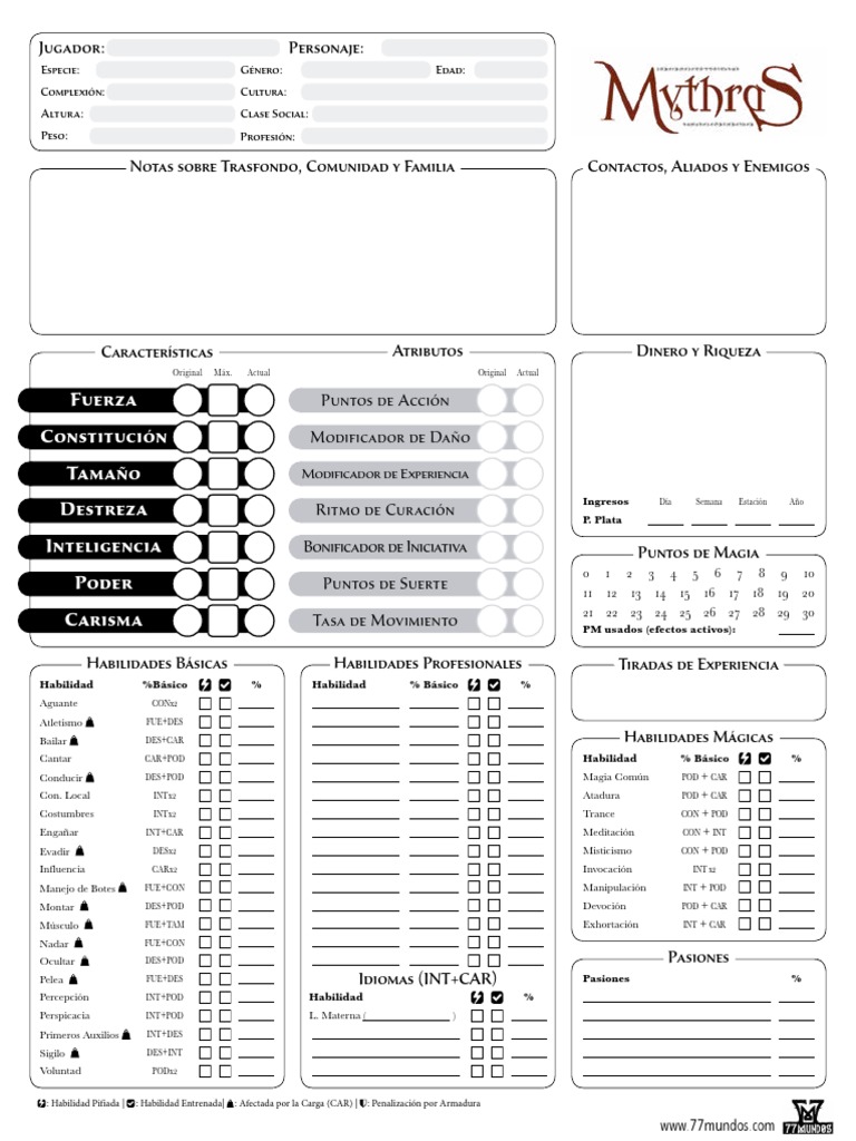 Hoja de Personaje Mythras 2E | PDF