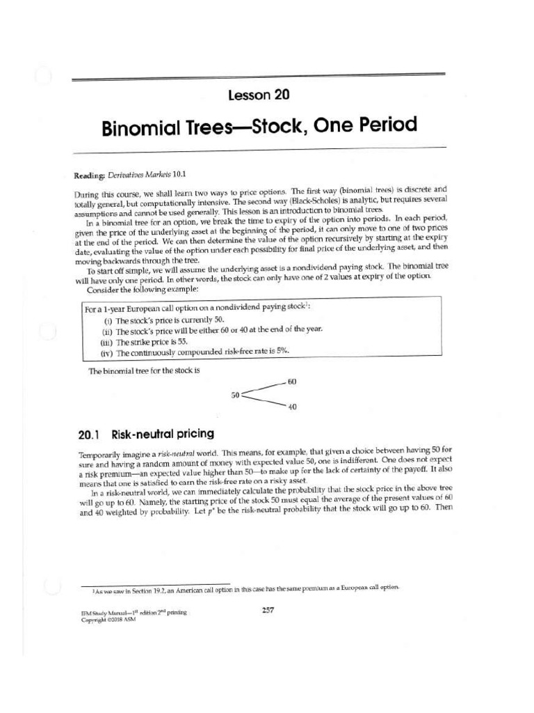 Binomial Trees - Stock, One Period | PDF