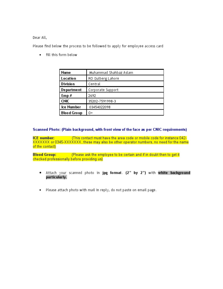 Employee Access Card Application Process | PDF