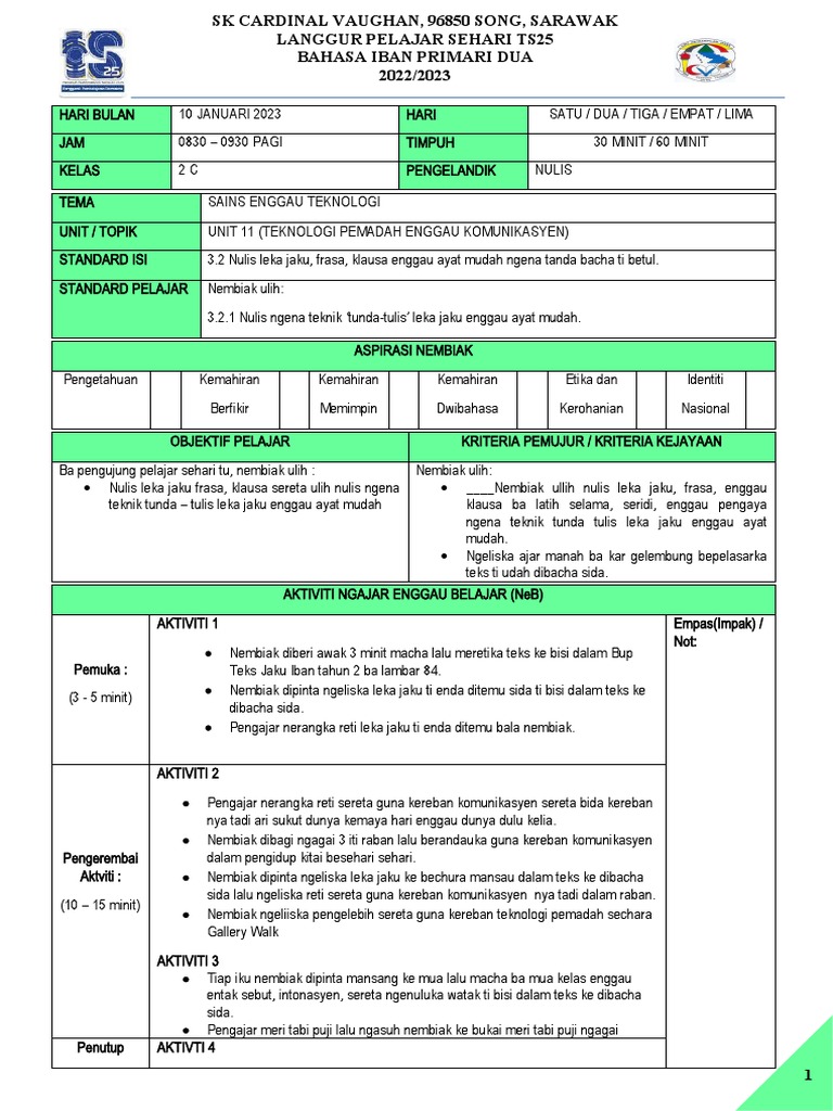 RPH Bib Tahun 2C Minggu 2 Hari 2 | PDF