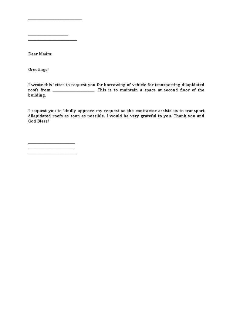 Request to Borrow Vehicle for Transport | PDF